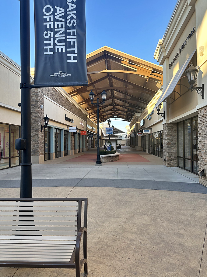 Covered walkways that feel like runways&mdash;protecting both your new purchases and your hairstyle from unexpected Carolina weather.