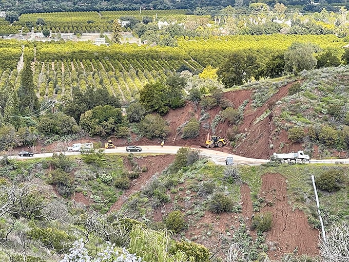 Civilization below, wilderness above&mdash;Ojai's patchwork of orchards and farms creates agricultural artistry visible only from this perfect perch.