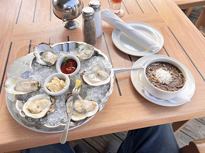 Fresh oysters on the half shell arrive like little ocean treasures, perfectly chilled and begging to be slurped.