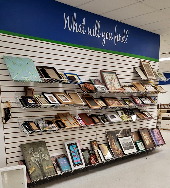 "What will you find?" the wall asks, as if challenging you to a treasure hunt. These frames hold memories waiting for new walls to call home.