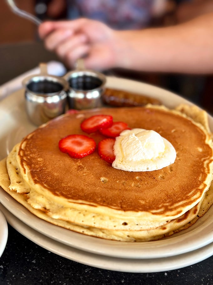 Behold the pancake of your dreams&mdash;golden-brown perfection topped with fresh strawberries and a melting pat of butter that's practically performing a swan dive.