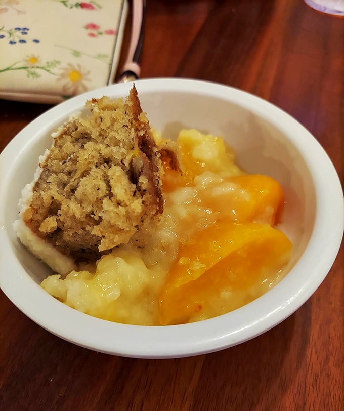 The star of the show: peach cobbler that makes you question why you've wasted time on lesser desserts your entire life.