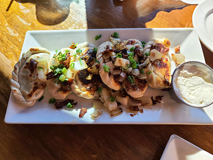 These pierogies aren't just good&mdash;they're tell-your-friends, plan-your-next-visit, dream-about-them-at-night good. Perfectly golden with caramelized onions and a side of nostalgia.