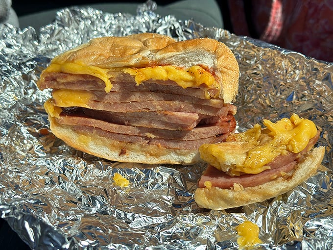 Behold the star of the show &ndash; layers of perfectly grilled pork roll. This isn't just breakfast; it's New Jersey's contribution to the pantheon of sandwich greatness.