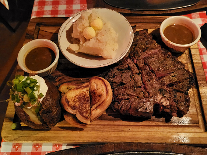 Meat masterpiece alert! This wooden board of carnivorous delight comes with all the fixings and none of the pretension. Just look at that char!