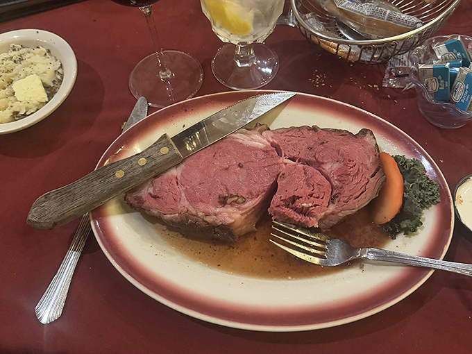 The star of the show: prime rib so perfectly pink it could make a vegetarian question their life choices.