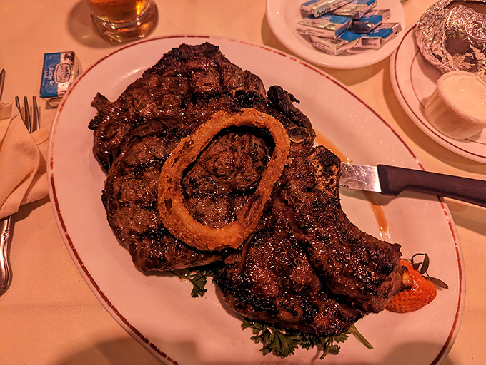 This isn't just a steak; it's a masterpiece of meat that makes vegetarians question their life choices from across the room.