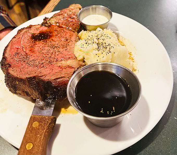 This prime rib isn't just dinner; it's a religious experience with a perfectly seasoned crust and that rosy, tender center.