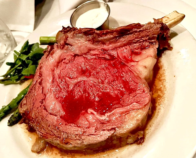 Behold the star of the show: prime rib so perfectly cooked it makes you wonder if you've ever really had prime rib before. The asparagus is just there for moral support.