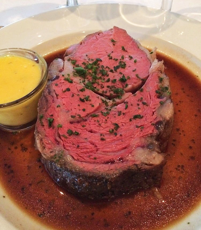 Prime rib so perfectly pink it could make a vegetarian question their life choices&mdash;served with horseradish sauce that clears sinuses you didn't know you had.