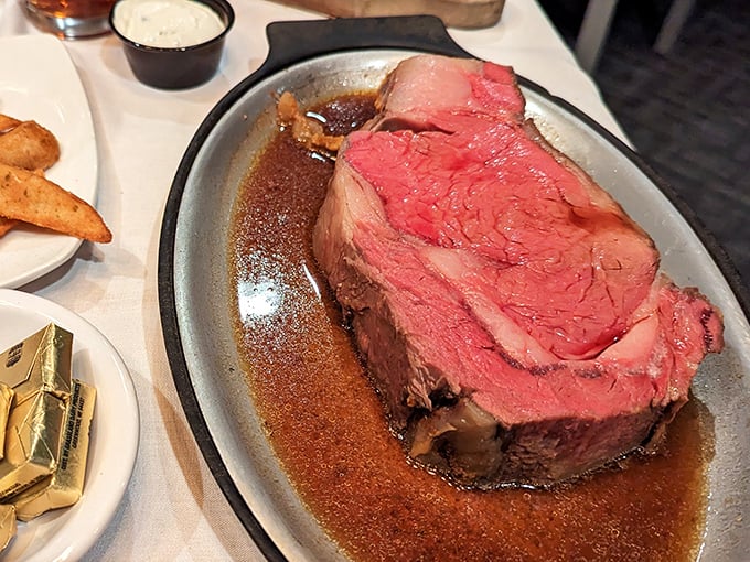 Behold the star of the show: prime rib so perfectly pink it should have its own Instagram account.