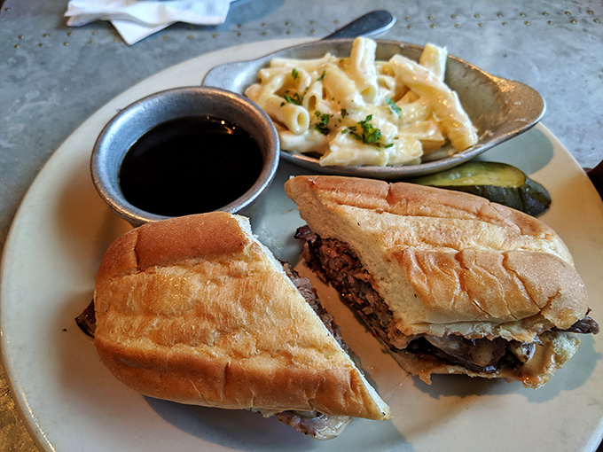 The prime rib sandwich isn't just a meal, it's a revelation&mdash;tender, smoky beef paired with creamy mac and cheese that'll haunt your dreams.
