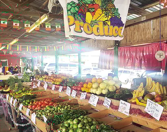 Nature's color palette on full display. This produce section puts supermarket offerings to shame with vibrant fruits and vegetables that actually remember what sunshine feels like.