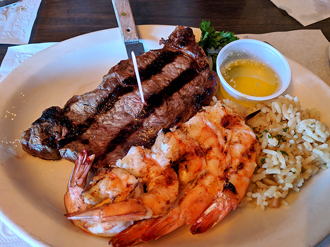 The surf and turf combo isn't just a meal, it's a declaration of abundance. That perfectly seared steak with plump shrimp is Ohio's answer to coastal dining.