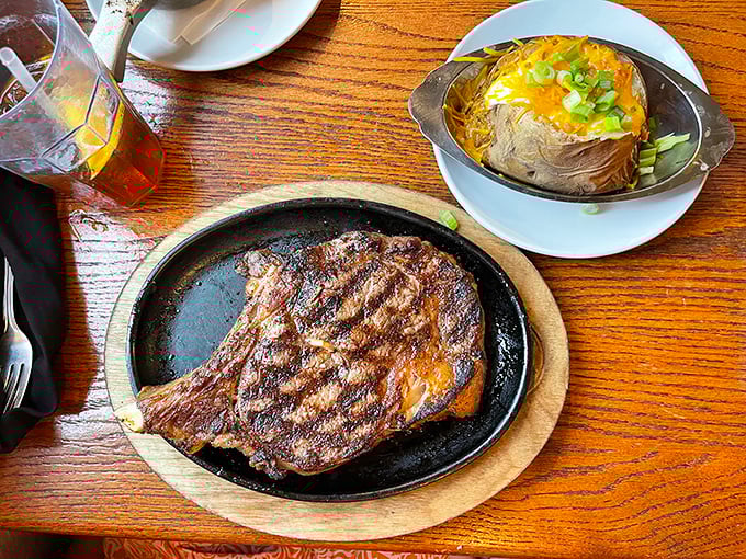 That perfect char on the outside, that juicy tenderness within&mdash;this sizzling ribeye and loaded baked potato duo performs the ultimate comfort food symphony.