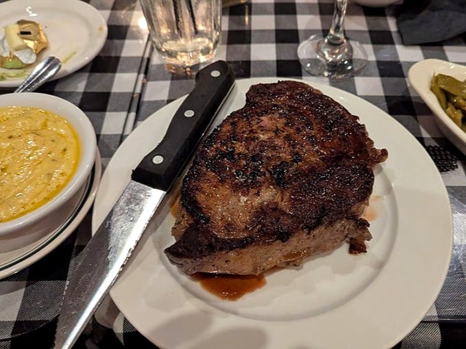 Behold the star of the show: a perfectly charred ribeye that doesn't need fancy garnishes &ndash; just a serious knife and your undivided attention.