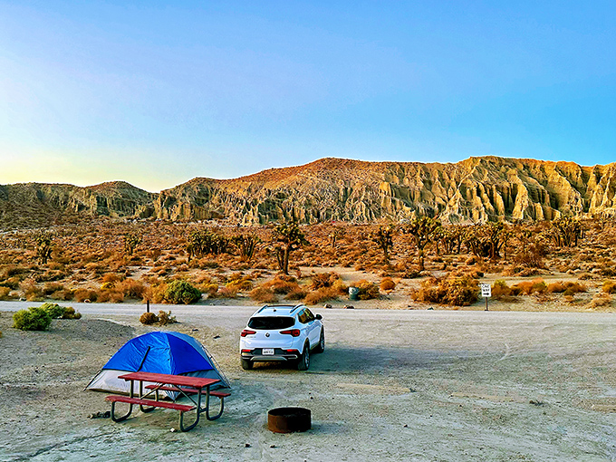 Camping with a view that beats any five-star hotel. Who needs room service when you've got this sunset spectacle?