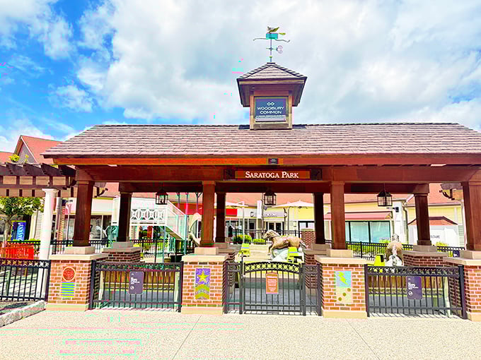 Saratoga Park offers a welcome respite for tiny shoppers-in-training, where kids can burn energy while parents contemplate another round of retail therapy.