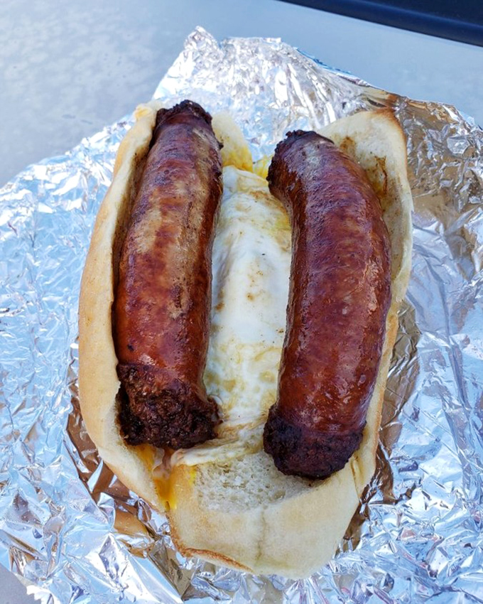 Behold the star attraction &ndash; two plump sausages nestled in a soft roll. Poetry in pork form that's worth every mile of the journey.