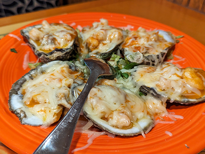 These oysters aren't just baked&mdash;they're transformed into little volcanic islands of cheese and seafood that erupt with flavor when your fork hits.