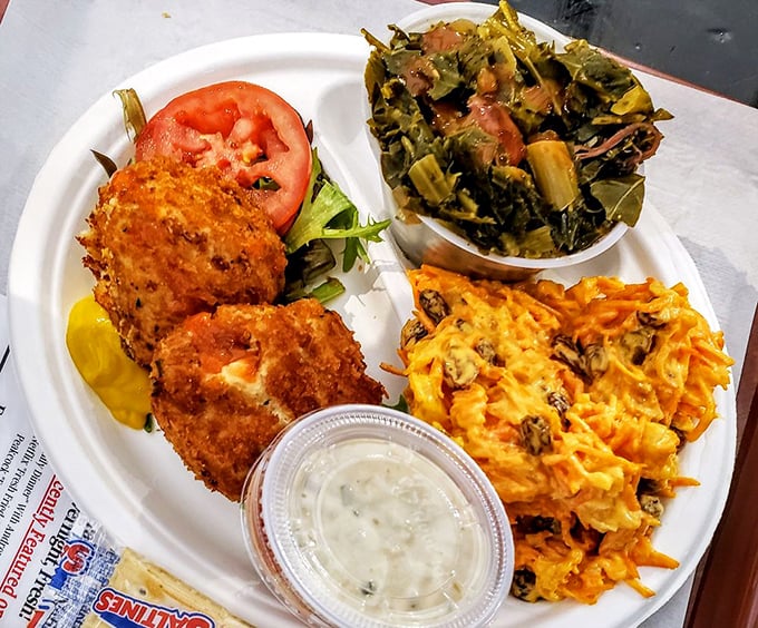 Behold the platter that launched a thousand road trips&mdash;golden fried perfection meets garden-fresh greens.