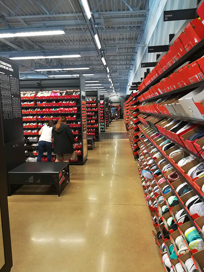 The Nike Factory Store's footwear paradise stretches like the yellow brick road, except instead of one pair of ruby slippers, there are hundreds of options at prices that won't make you click your heels in panic.