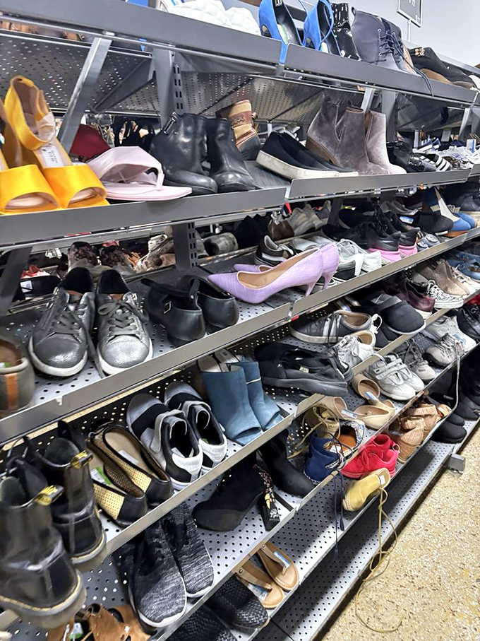 Shoe paradise or footwear museum? From barely-worn boots to vintage heels, these shelves hold tomorrow's perfect outfit completion.