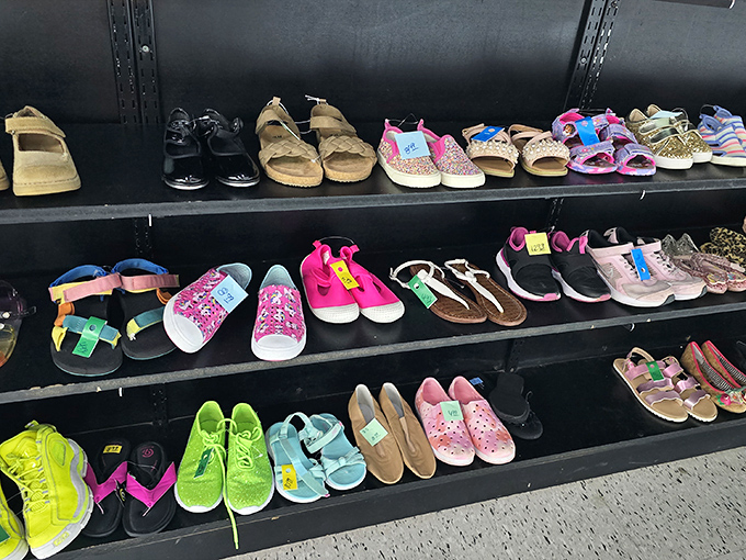 A rainbow of footwear possibilities where Cinderella could find her perfect fit without the royal budget. Those neon sneakers are practically calling your name!