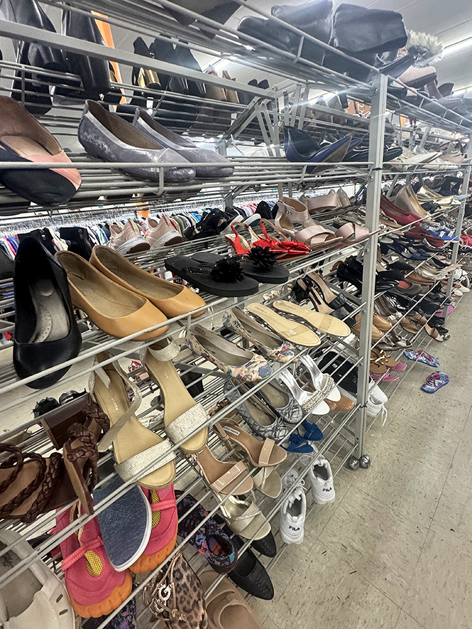 The footwear section: where Cinderella would shop if her fairy godmother was on a budget but still had excellent taste.