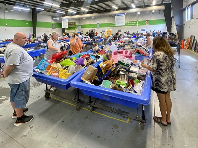 Shoppers navigate the sea of possibilities with the focus of truffle hunters. Each person developing their own technique for unearthing that perfect find.