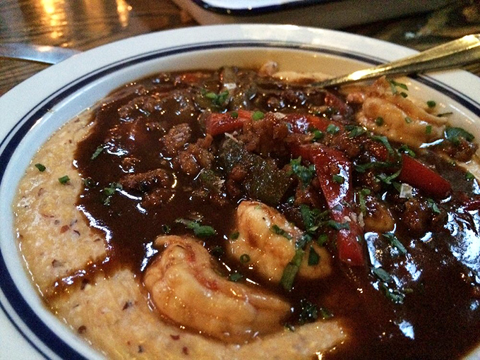 Behold the star of the show – shrimp and grits that would make a Southerner weep with joy and a Northerner question their life choices.