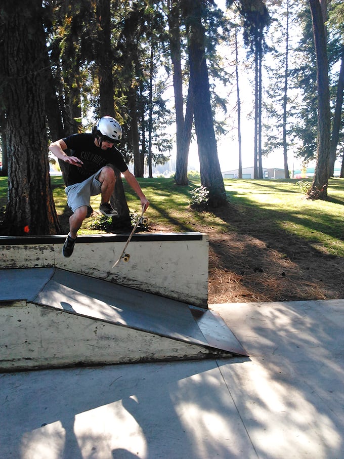 Even retirement towns know how to shred! Colville's skate park offers recreation for all ages under the watchful gaze of towering pines.