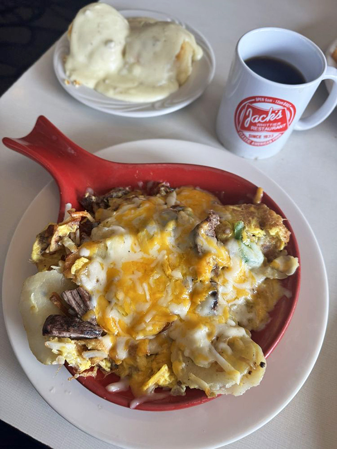 Behold the legendary skillet&mdash;a bubbling masterpiece of potatoes, meat, and melted cheese that's worth crossing county lines for.