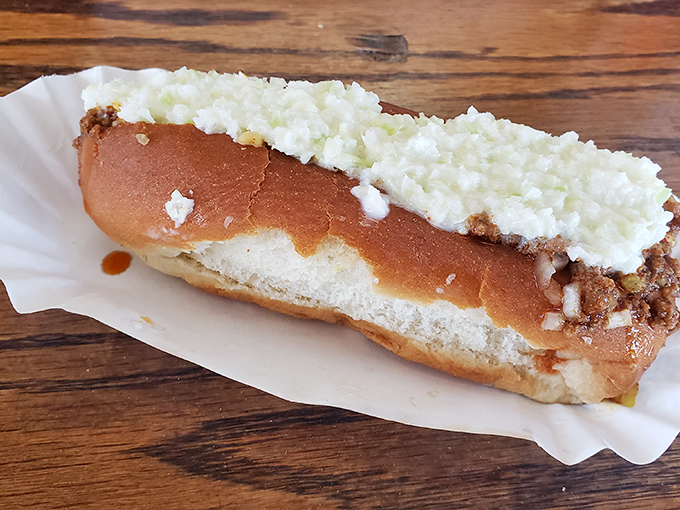 This slaw dog isn't just a meal; it's a Southern handshake, introducing your taste buds to generations of perfected flavor.