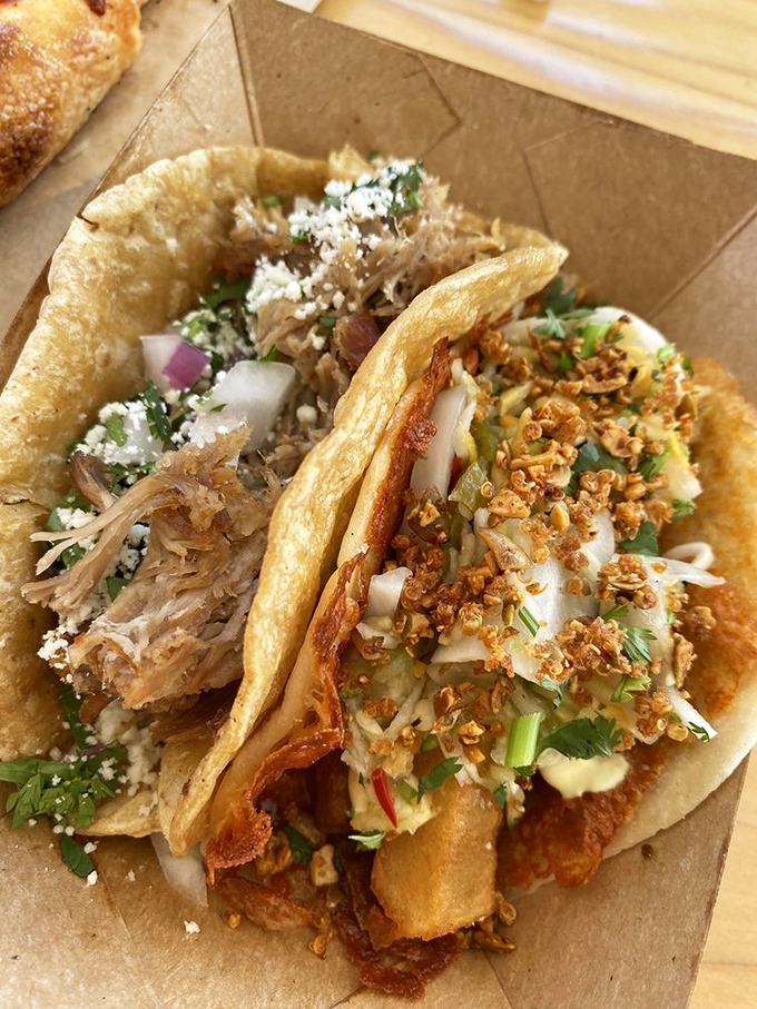 The legendary smoked potato taco in all its glory. Crispy, smoky, tangy, and utterly transformative&mdash;proof that vegetarian dishes can make carnivores jealous.