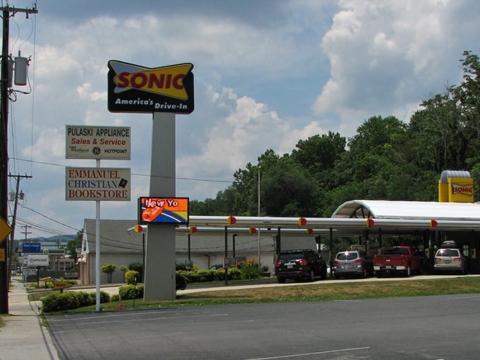 Even small towns need their fast-food fix. This Sonic stands ready for those moments when only a cherry limeade can solve life's little problems.