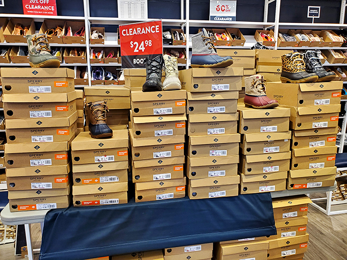 Shoe boxes stacked like a game of Jenga where everyone wins &ndash; especially your suddenly stylish feet.