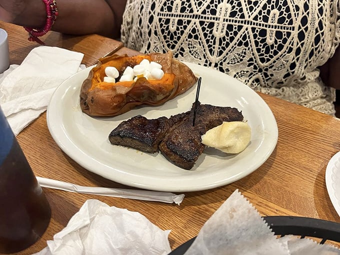 Steak and sweet potato&mdash;a marriage made in comfort food heaven. That marshmallow-topped spud might just steal the spotlight from its beefy companion.