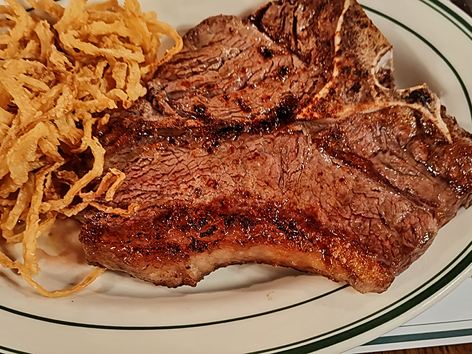 This isn't just a steak; it's a masterpiece of meat artistry with those perfect grill marks that whisper, "You've made an excellent life choice."
