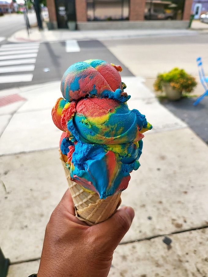 Superman ice cream doesn't need a phone booth to transform your day—these vibrant swirls of blue, red, and yellow deliver heroic flavor in every Michigan-sized scoop.