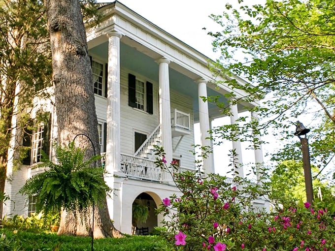 Temple Heights' elegant white columns and wraparound porch practically beg you to sit a spell with a glass of sweet tea.