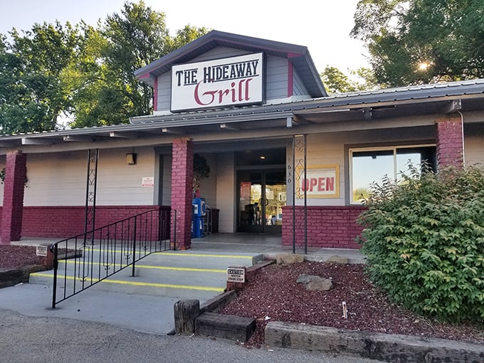 The Hideaway Grill isn't hiding from anyone with that welcoming entrance. It's the kind of place where breakfast might just roll lazily into lunch conversations. 