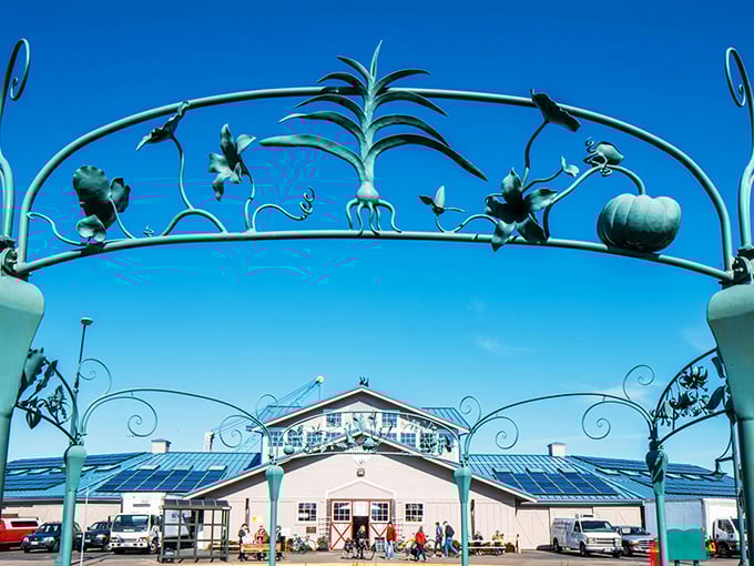 Whimsical metal artwork welcomes visitors to the Olympia Farmers Market, where the produce is so fresh it practically introduces itself by first name.