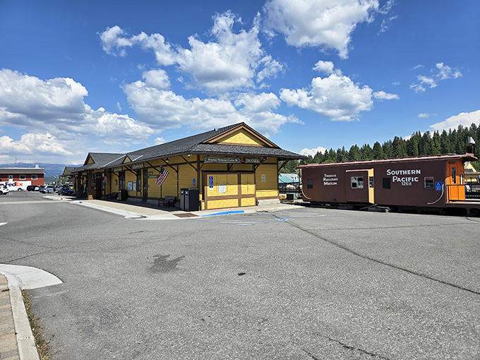 All aboard for history! Truckee's railroad heritage stands proudly yellow against impossibly blue skies that California seems to hoard for itself.