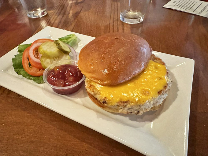 This turkey burger defies all stereotypes&mdash;juicy, flavorful, and topped with melted cheese that's doing that perfect slow-motion stretch when you lift the bun.