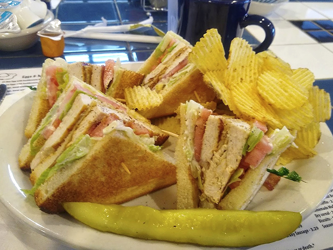 Behold the turkey club in all its triple-decker glory, a sandwich that understands the assignment perfectly.