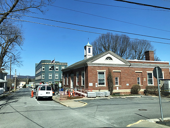 Small-town civic architecture at its finest&mdash;this brick building has likely witnessed countless community gatherings, town meetings, and the everyday rhythm of Mifflinburg life.