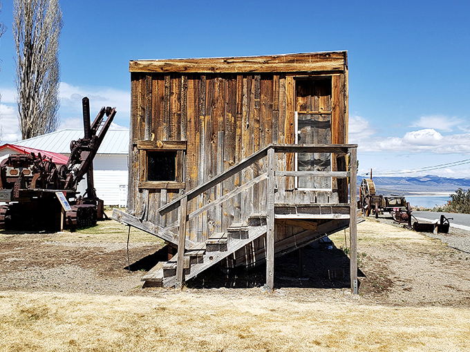 This weathered wooden cabin at the historical museum whispers tales of mining days and frontier dreams.