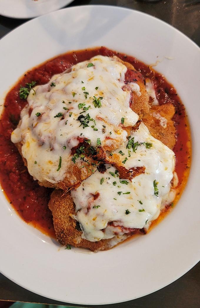 Behold the star of the show! This Veal Parmigiano isn't just dinner&mdash;it's a masterpiece of crispy, saucy, cheesy perfection that would make angels weep.