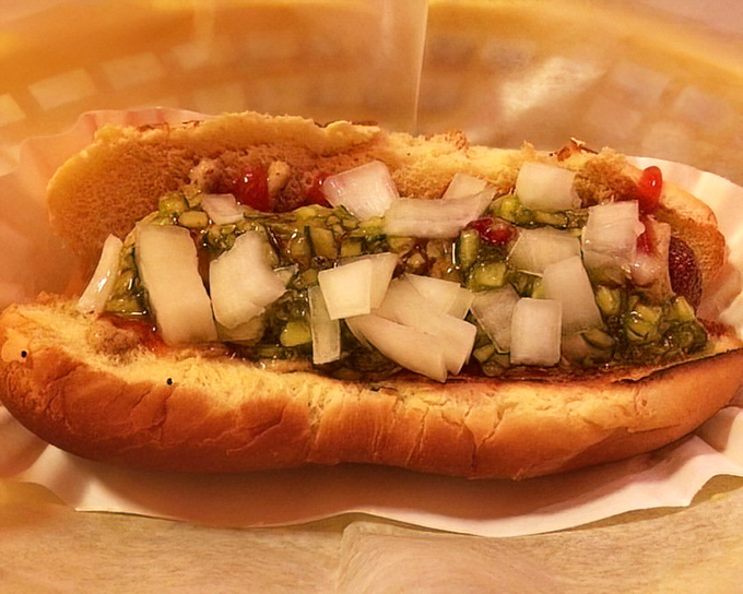 This isn't just a hot dog&mdash;it's a carefully orchestrated symphony of toppings, where diced onions and relish dance together on a perfectly toasted bun.